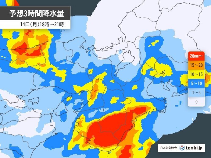 明日14日と15日は警報級の大雨になる所も その後も17日まで雨 近畿の週間天気 (tenki.jp) - Yahoo!ニュース